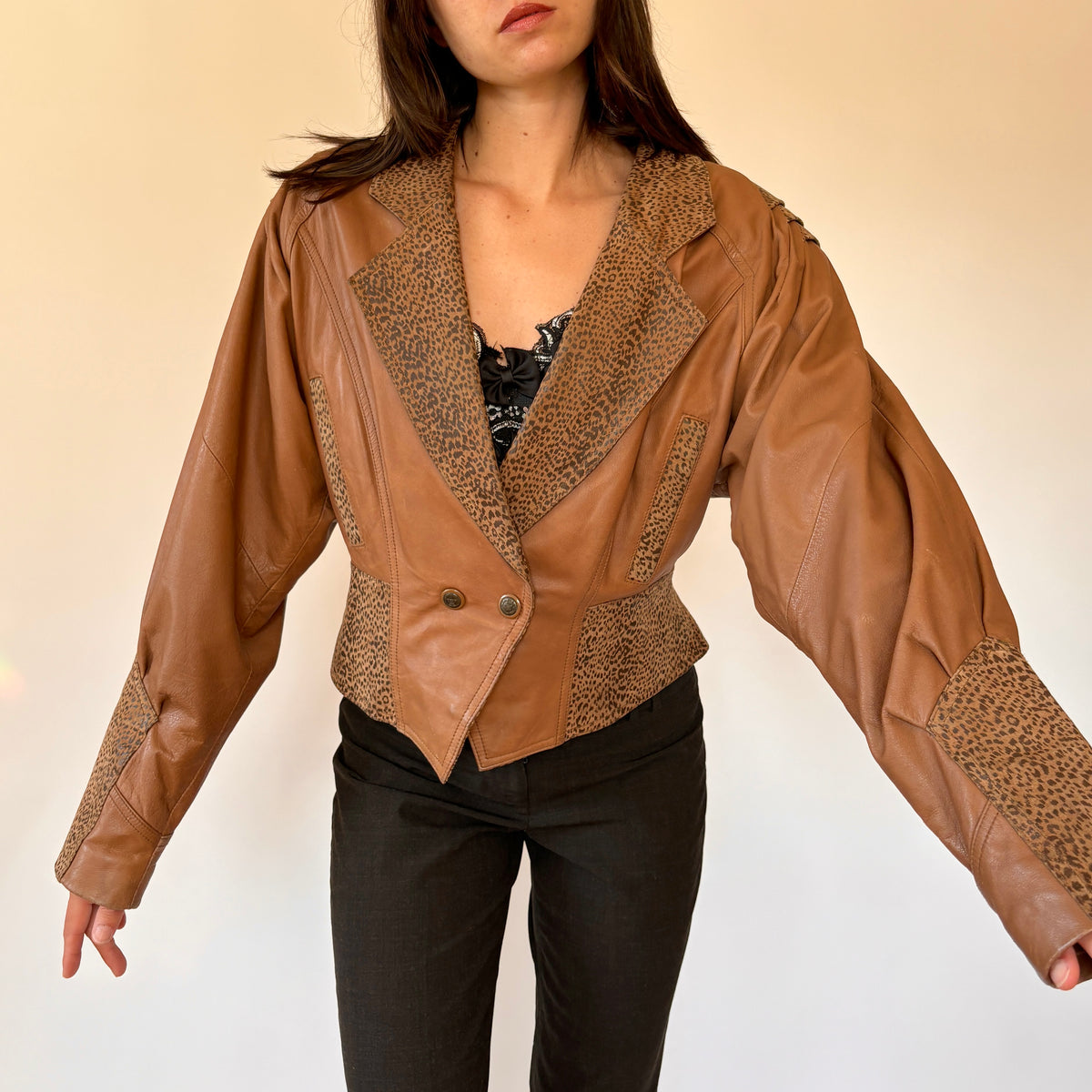 80s Cognac & Leopard Leather Jacket (M) – Hazy Vintage