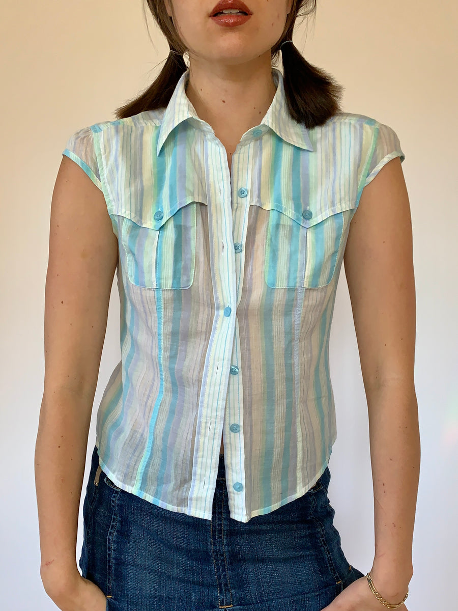 Y2K Baby Blue Blouse – Hazy Vintage
